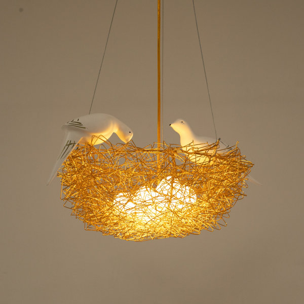 August Grove® Coheman 5 - Light Gold Bowl Unique Bird Nest Pendant | Wayfair